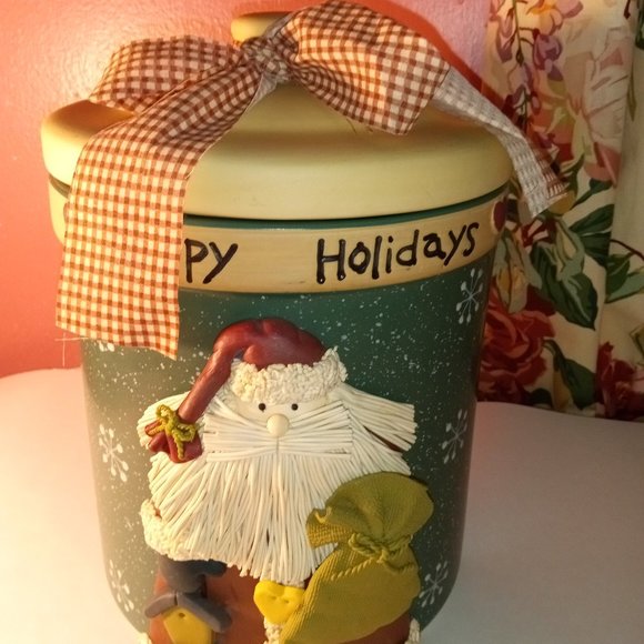 Holiday | Christmas Ceramic Cookie Jar Happy Holidays From Santa With ...
